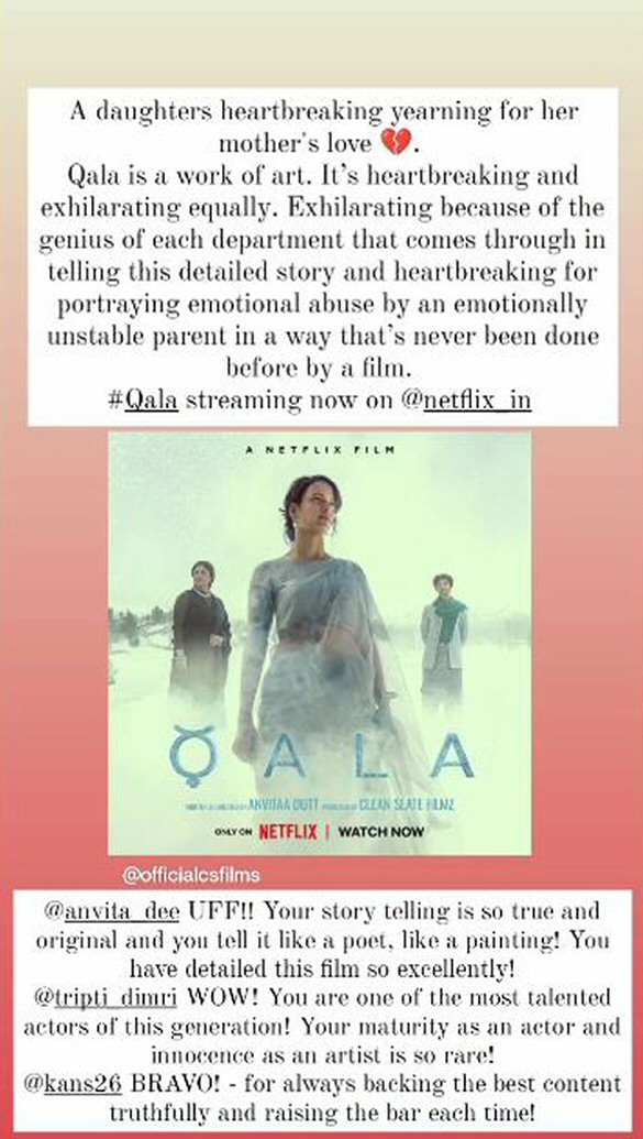 Anushka Sharma REVIEWS Triptii Dimri, Babil Khan starrer Qala; calls it ‘heartbreaking and ...